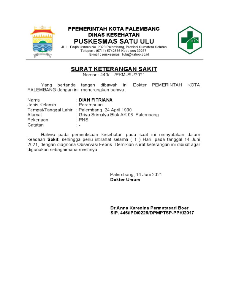 Word Surat Sakit 2021 | PDF