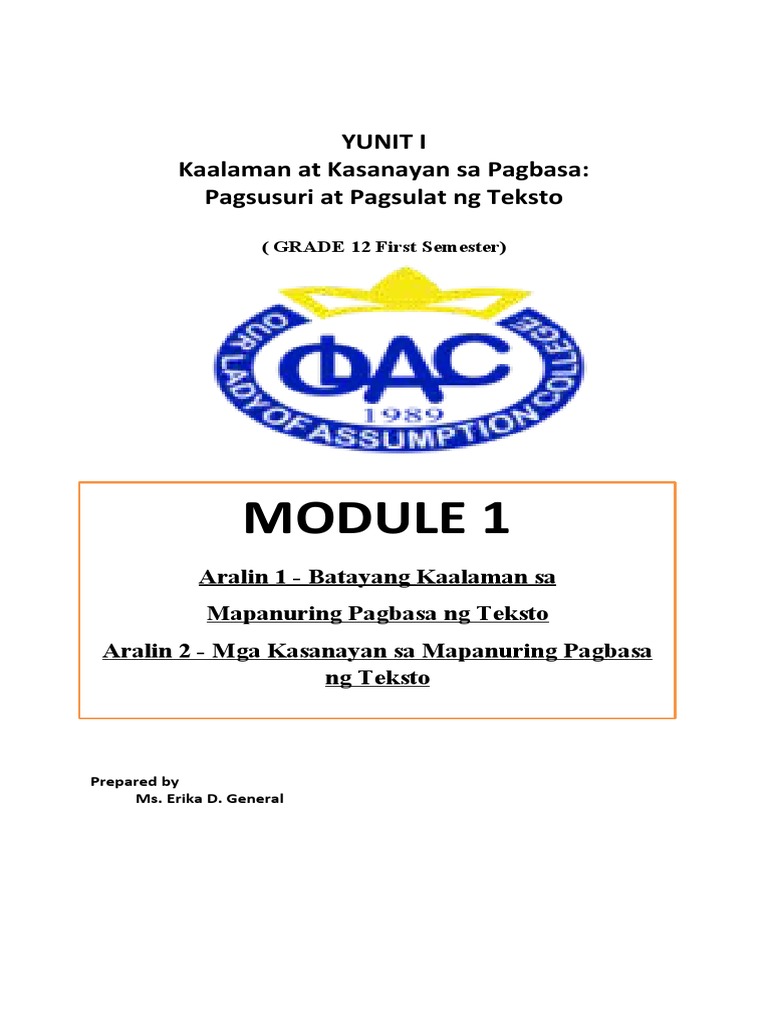 Pagbasa at Pagsusuri Module 1 | PDF