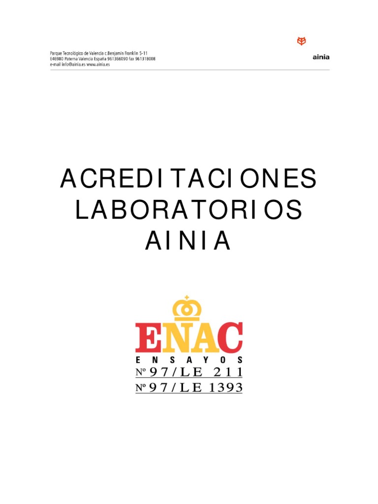 Ainia Acreditaciones ENAC | PDF | Magnesio | Bacilo