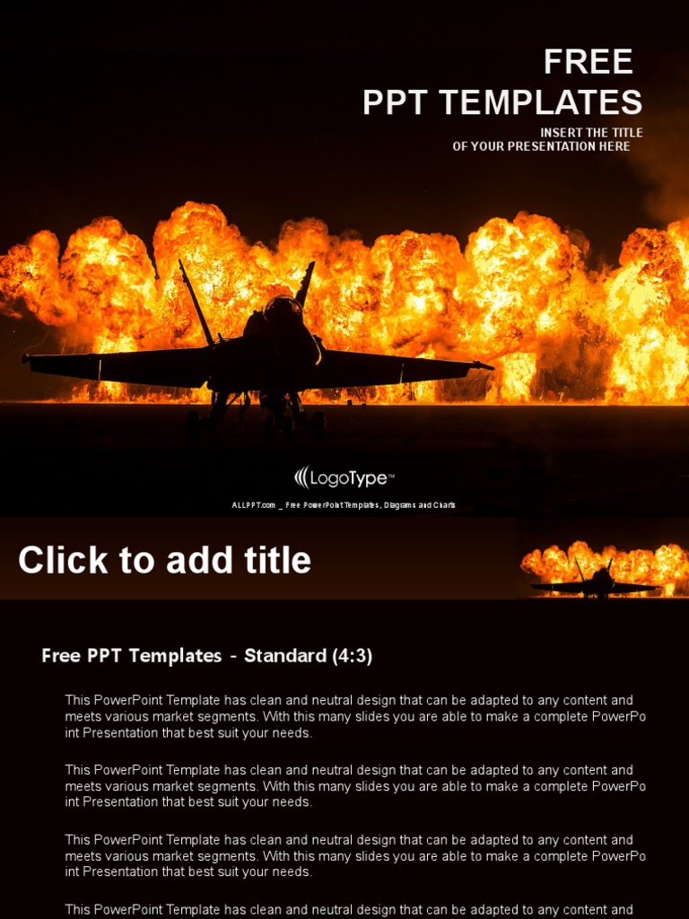 Jet Fighter With Fire PowerPoint Templates Standard | PDF