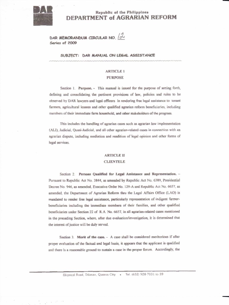DAR Legal Assistance Guidelines | PDF | Government Information | Justice