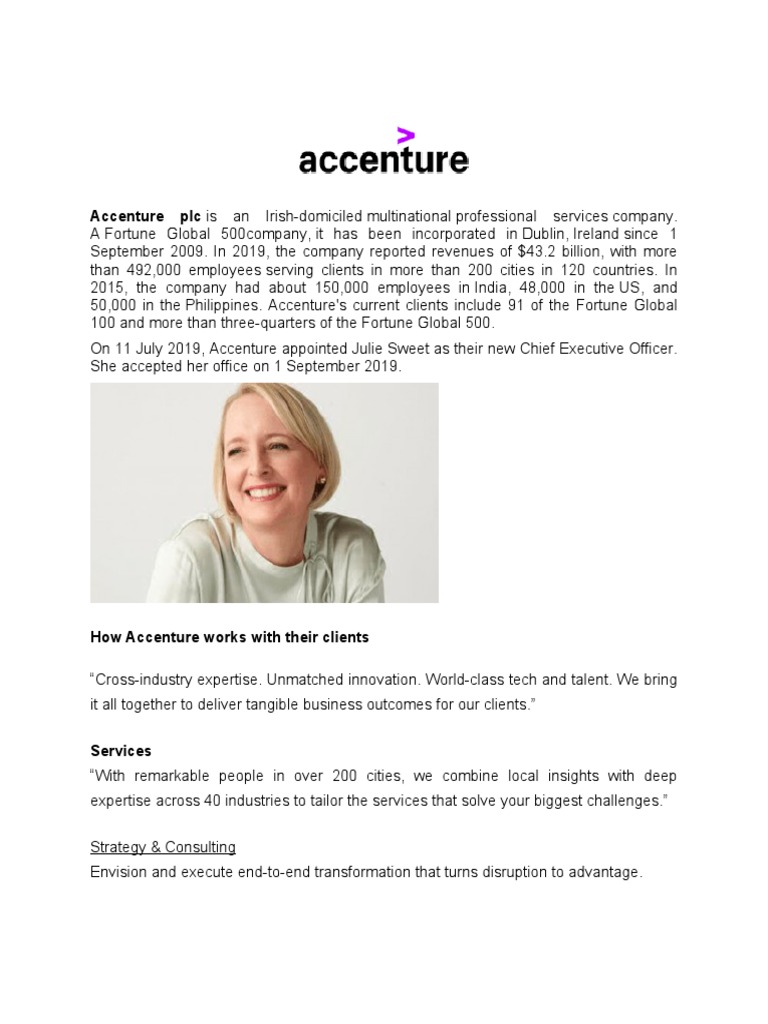 Accenture PLC Is An Irish-Domiciled Multinational Professional Services ...