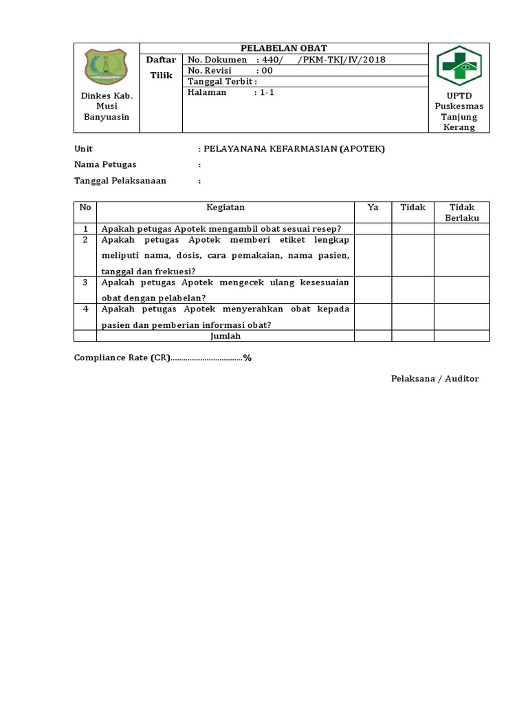 Daftar Tilik Pelabelan Obat | PDF