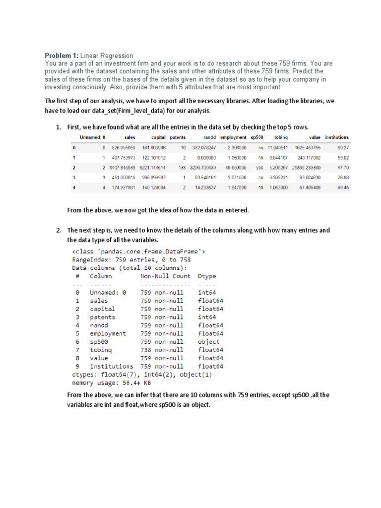 Problem 1: Linear Regression | PDF | Regression Analysis | Statistics