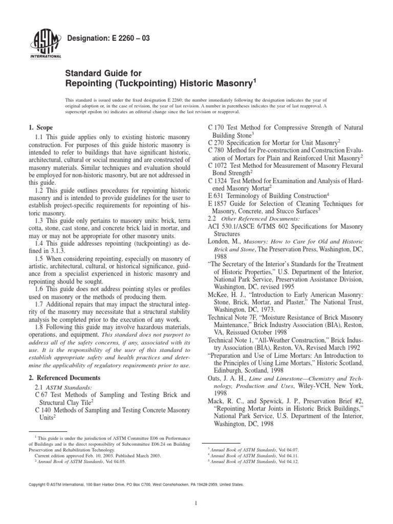 Repointing (Tuckpointing) Historic Masonry: Standard Guide For | PDF ...