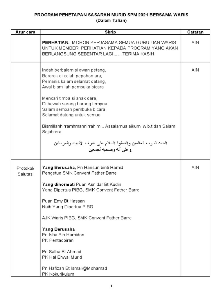 Teks Emcee Program Penetapan Target SPM 2021 | PDF