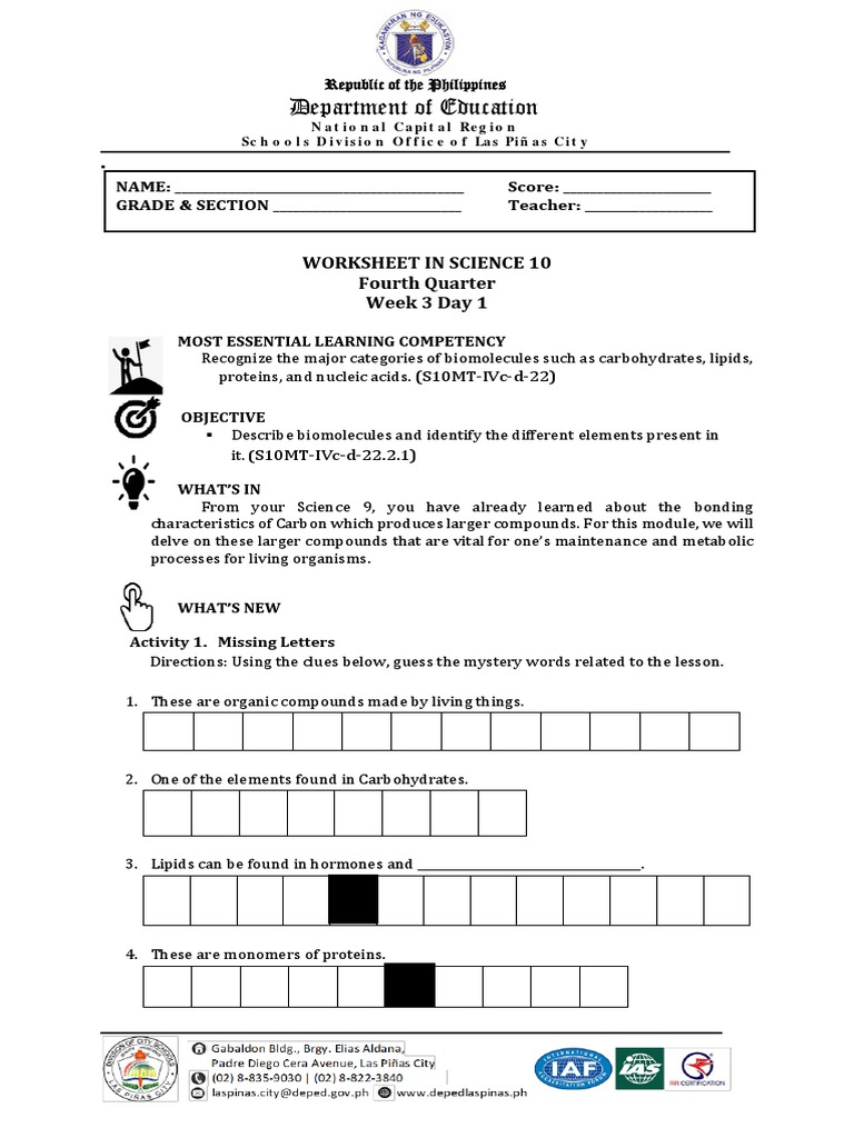 Q4 - Worksheet-Week 3 | PDF | Nucleic Acids | Nucleotides