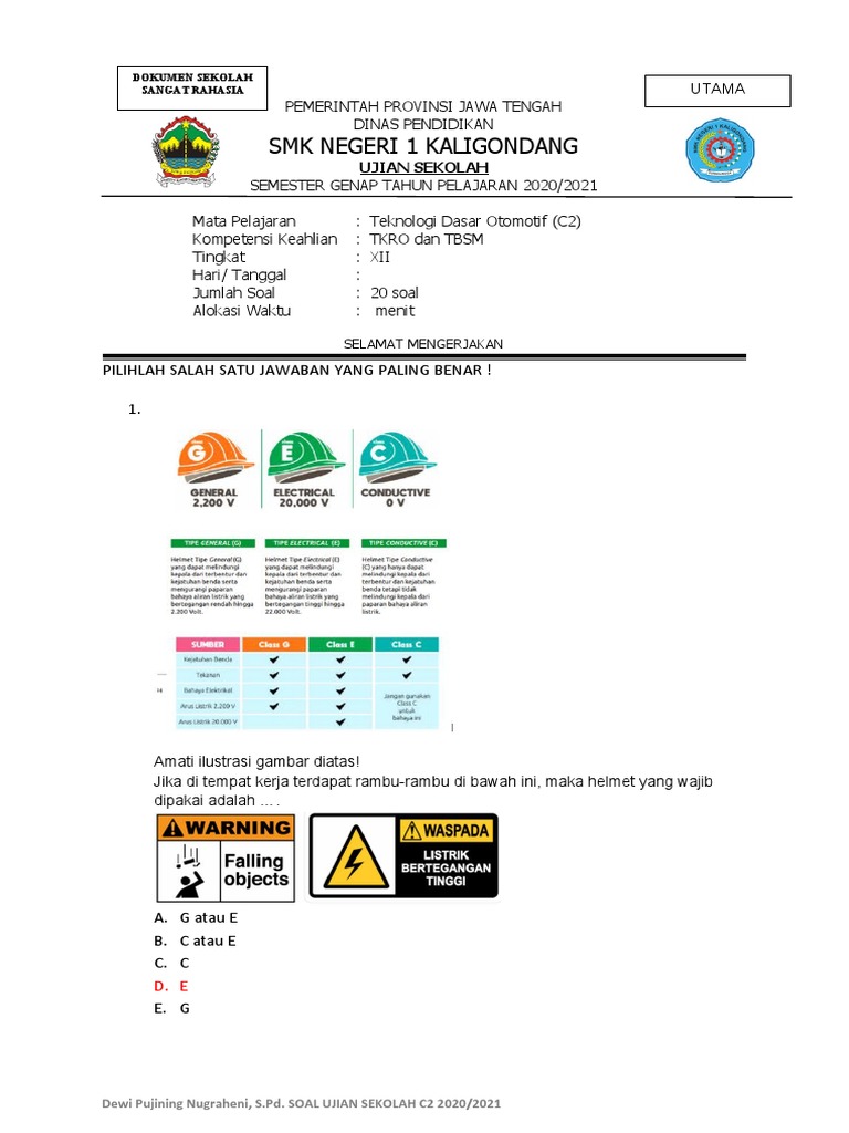 Soal Ujian Sekolah TDO Kelompok C2 20202021 | PDF