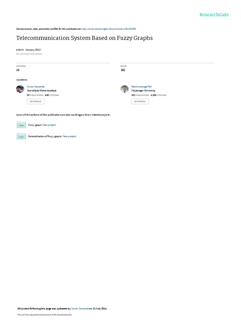 Telecommunication & Fuzzy Graph | PDF | Computer Network ...