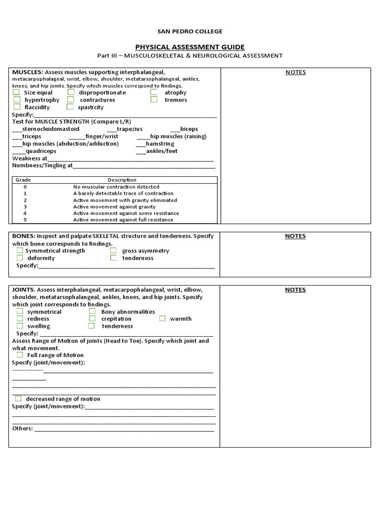 Physical Assessment Guide: Part Iii - Musculoskeletal & Neurological ...