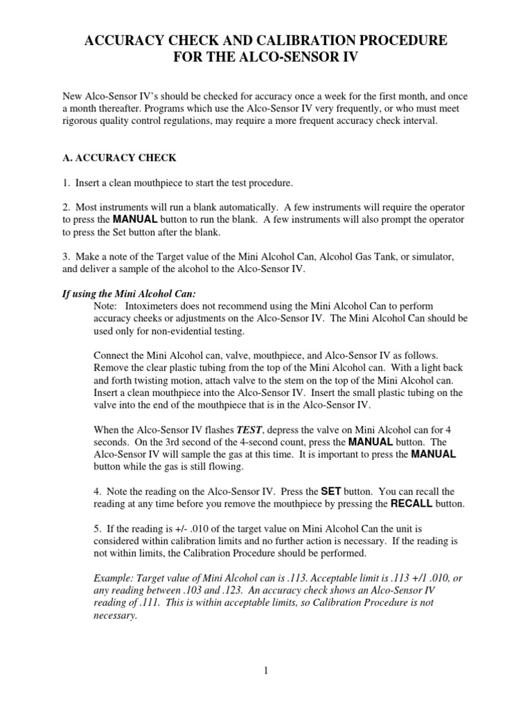 Alco-Sensor IV Calibration Guide | PDF | Calibration | Valve