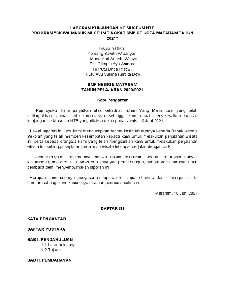 Laporan Kunjungan Ke Museum NTB | PDF | Perjalanan