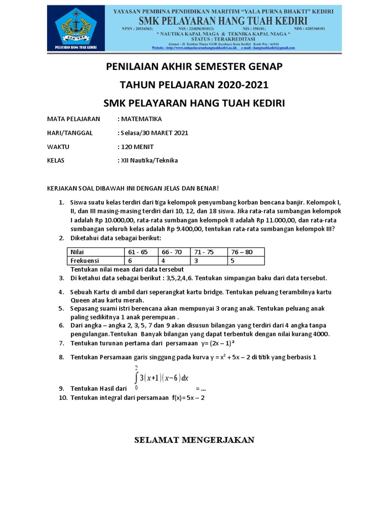 Soal PAS 2020-2021 | PDF