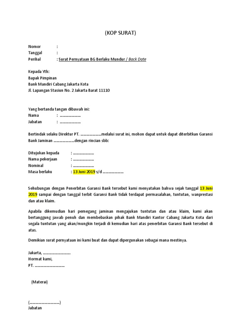 Surat BACK DATE | PDF