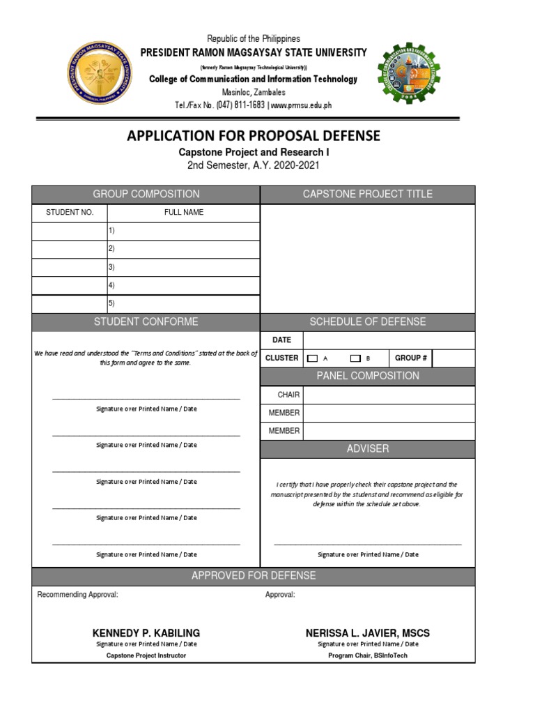 Capstone Project Application For Proposal Defense Form | PDF