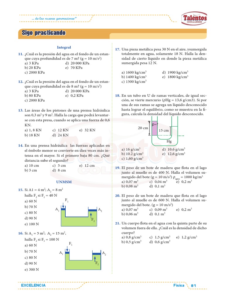 Sigo Practicando Hidrostática 5°sec 3B | PDF | Mecánica de Medios Continuos | Presión