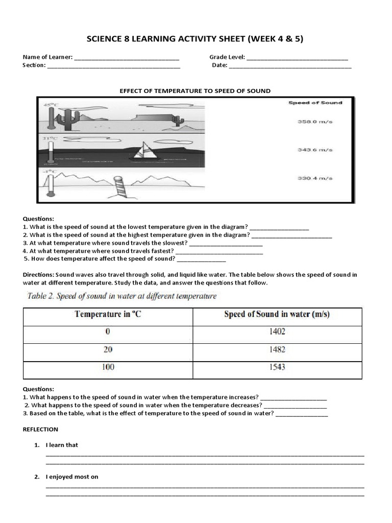 Science 8 Learning Activity Sheet (Week 4 & 5) : Effect of Temperature ...