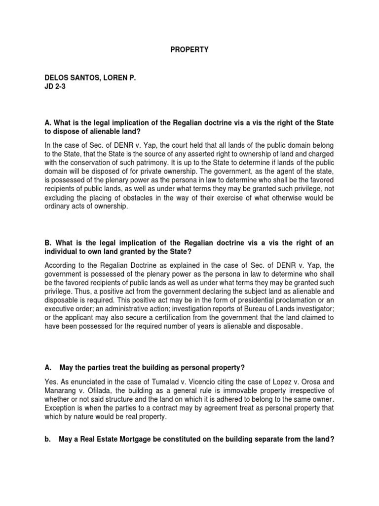 Delos Santos - Assignment 1 - Property | PDF | Property | Real Property