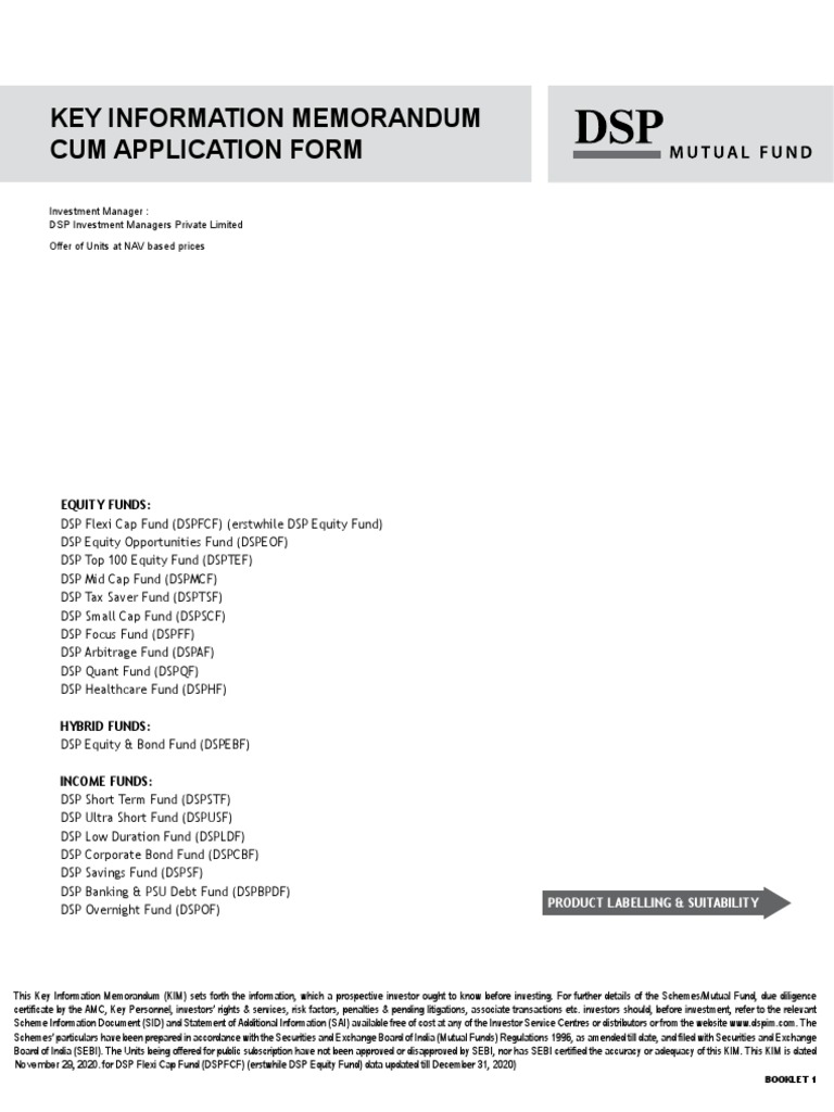 Key Information Memorandum Cum Application Form | PDF | Securities (Finance) | Investing