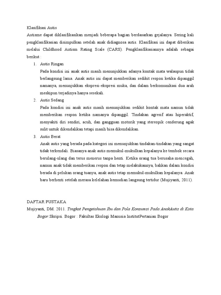 Klasifikasi Tingkatan Autisme Anak | PDF | Pengembangan Diri | Sains ...