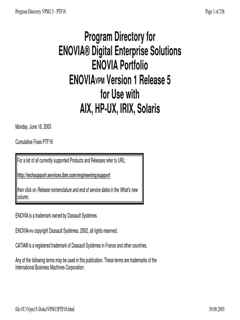 Program Directory For ENOVIA® Digital Enterprise Solutions ENOVIA ...
