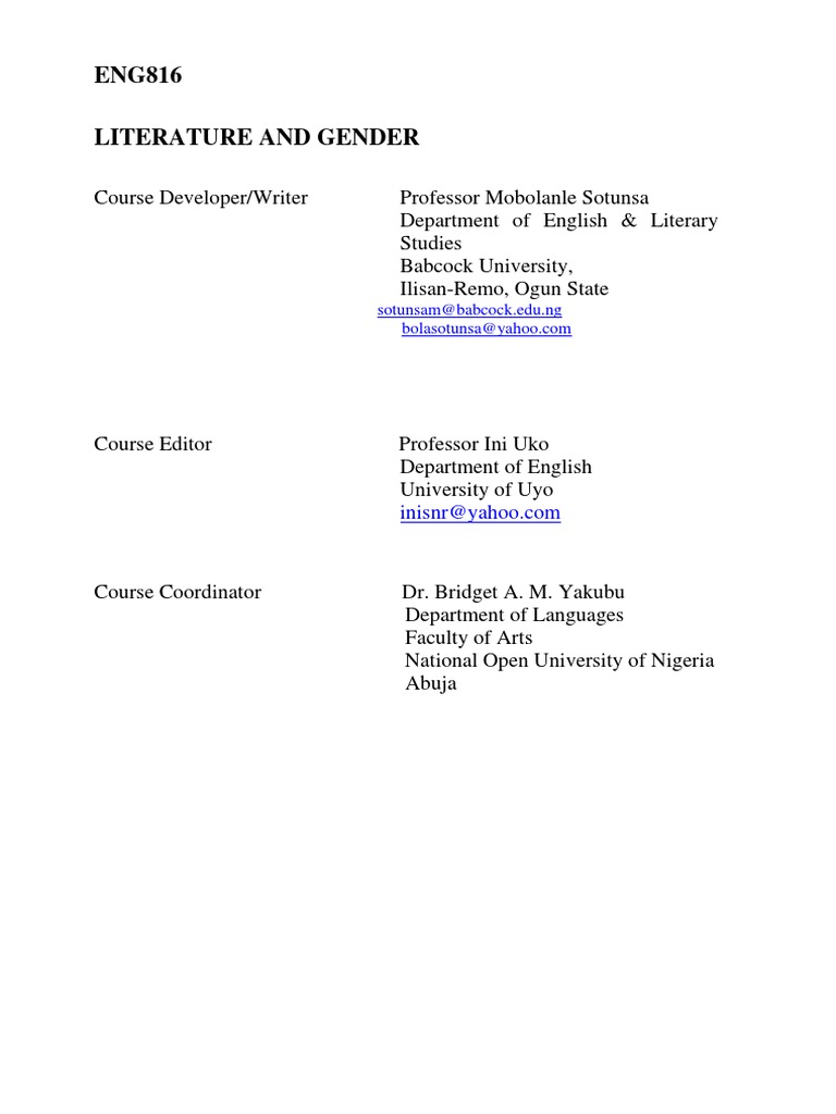 ENG Literature Gender Studies | PDF | Gender | Gender Studies