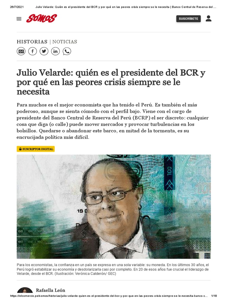 Julio Velarde: Quién Es El Presidente Del BCR y Por Qué en Las Peores ...