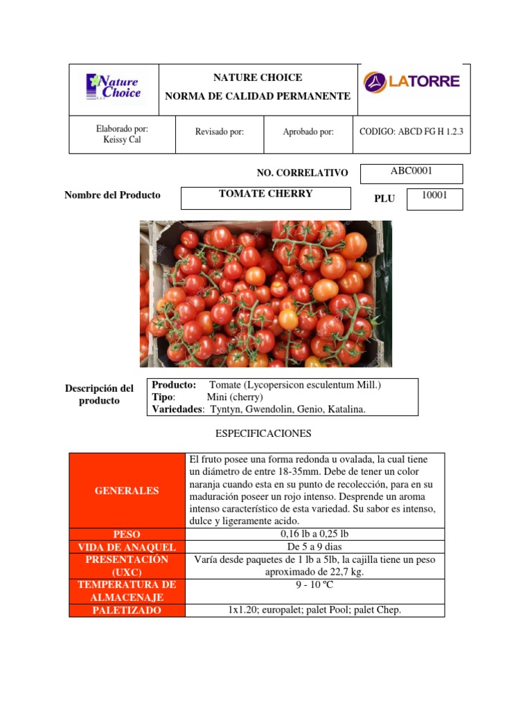 Ficha Tecnica Tomate | PDF | Tomate