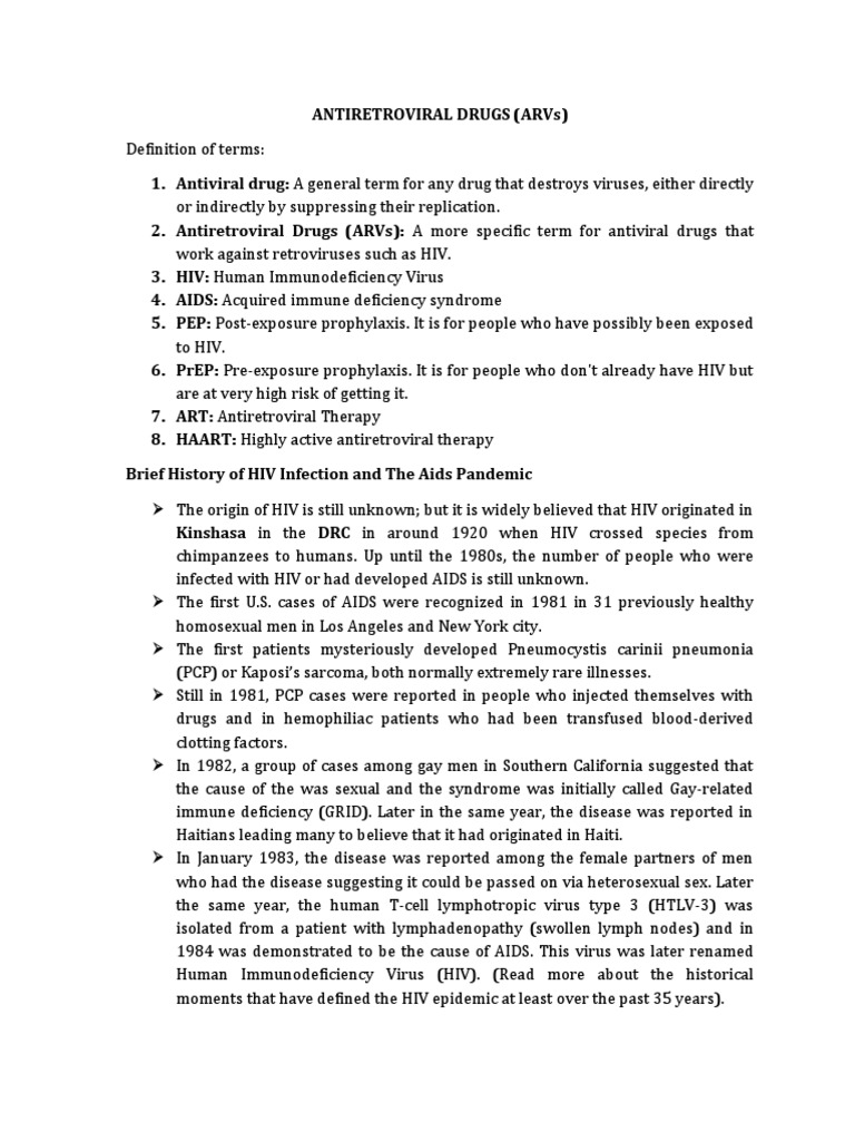 ARVs Notes | PDF | Hiv/Aids | Management Of Hiv/Aids