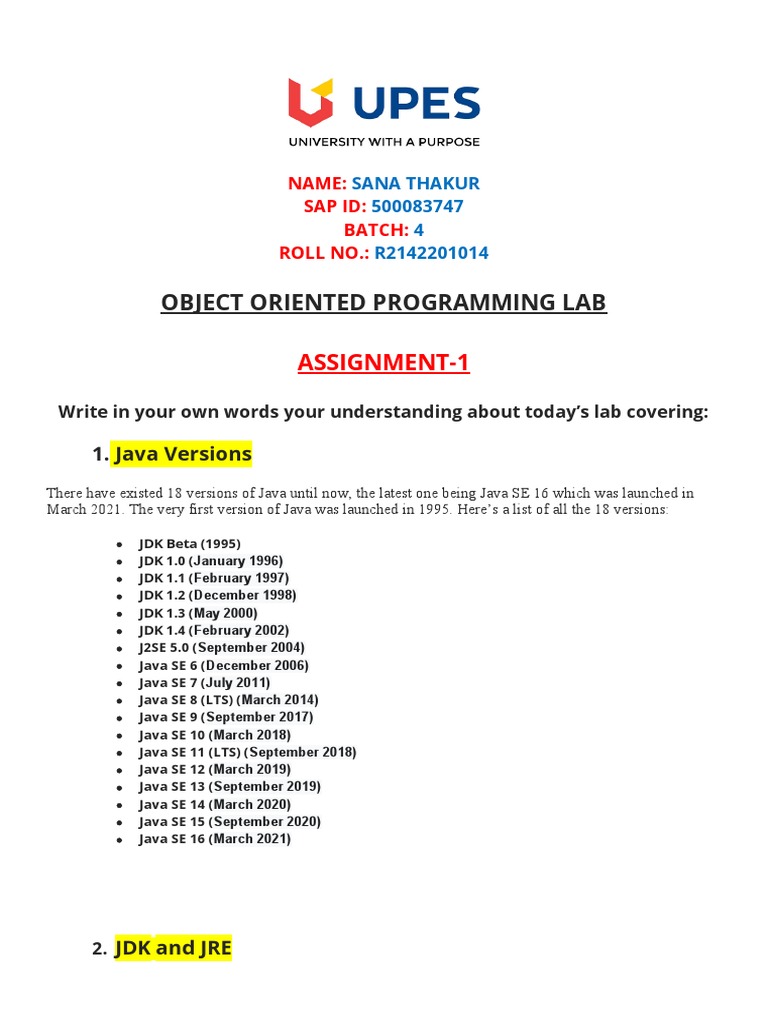 Object Oriented Programming Lab Assignment 1 Pdf Java Programming Language Source Code 