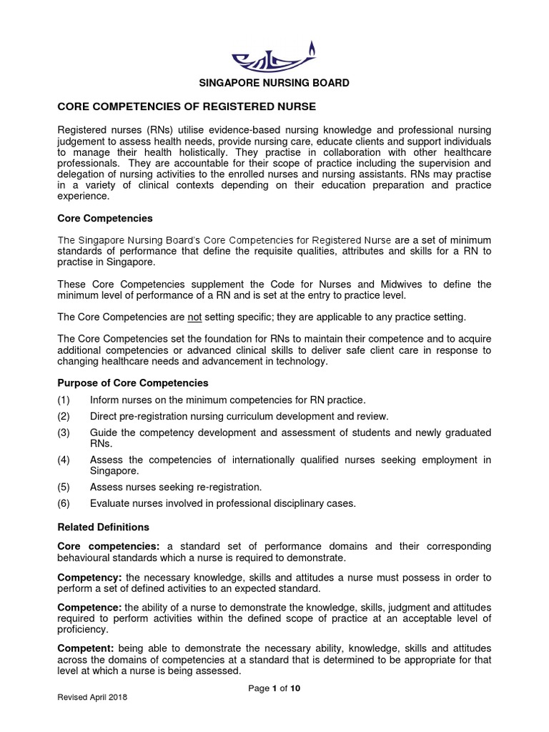 Core Competencies Generic Skills of RN SNB April 2018 | PDF | Nursing ...