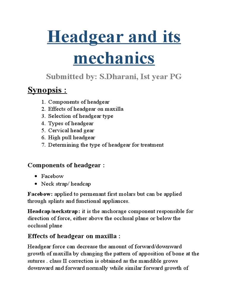Headgear and Its Mechanics | PDF | Dentistry | Human Head And Neck