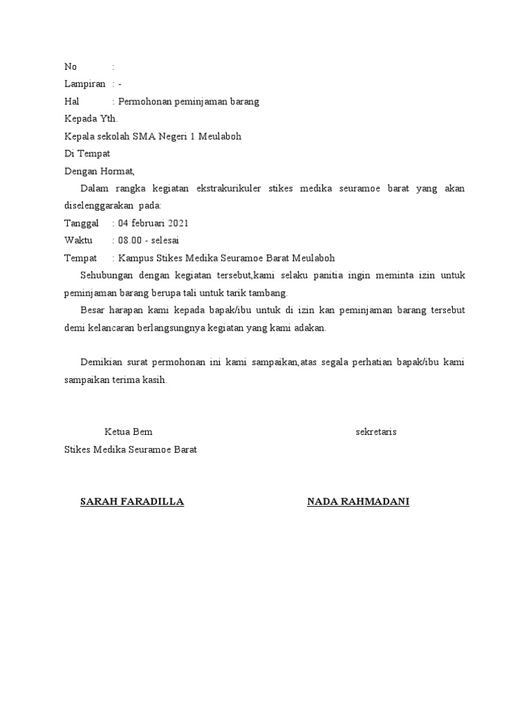 Surat Pinjam Barang | PDF