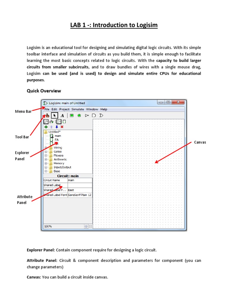 LAB 1 - : Introduction To Logisim: Quick Overview | PDF | Logic Gate | Computer Science