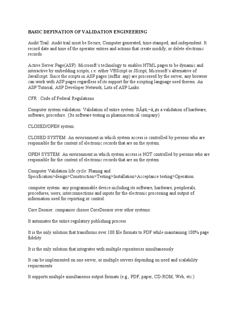 Basic Defination of Validation Engineering | PDF | Verification And Validation | Specification ...