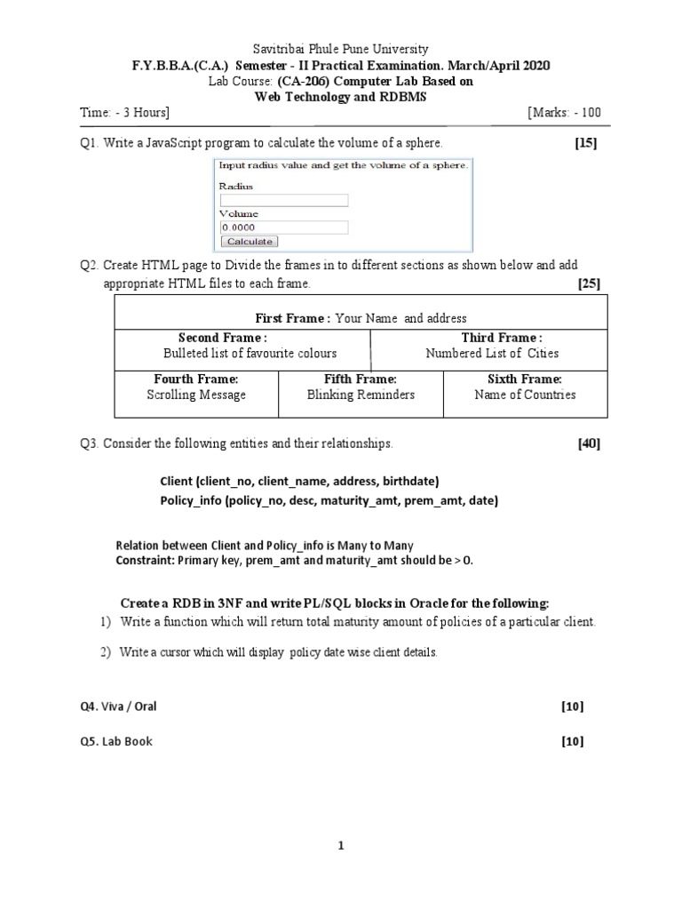 FYBBA CA PracticalSlips Sem2 | PDF | Relational Database | World Wide Web