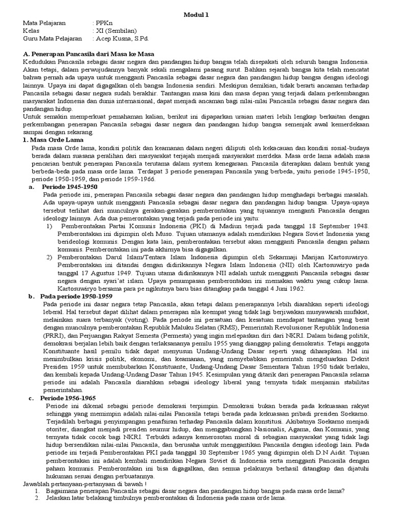 Modul PPKN 1 Kelas 9 | PDF