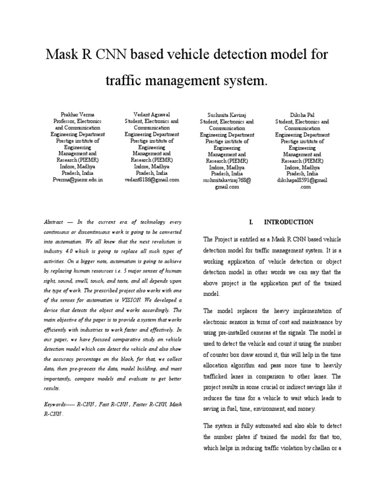 Mask R CNN Based Vehicle Detection Model For Traffic Management System | PDF | Raspberry Pi ...