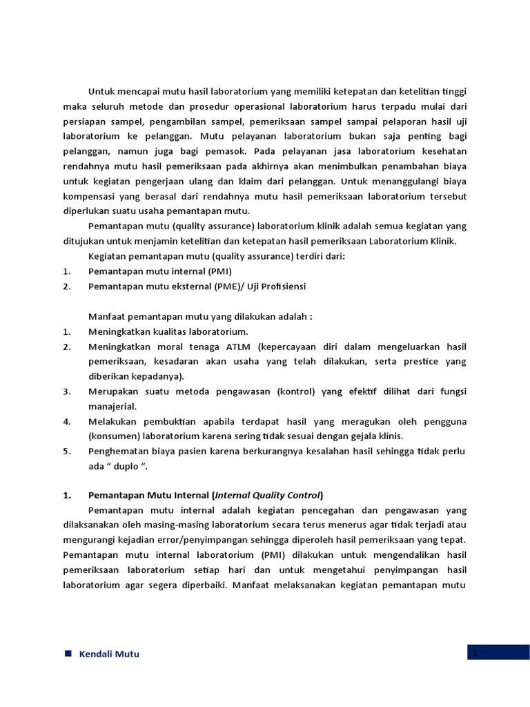 Pemantapan Mutu Internal (Internal Quality Control) | PDF