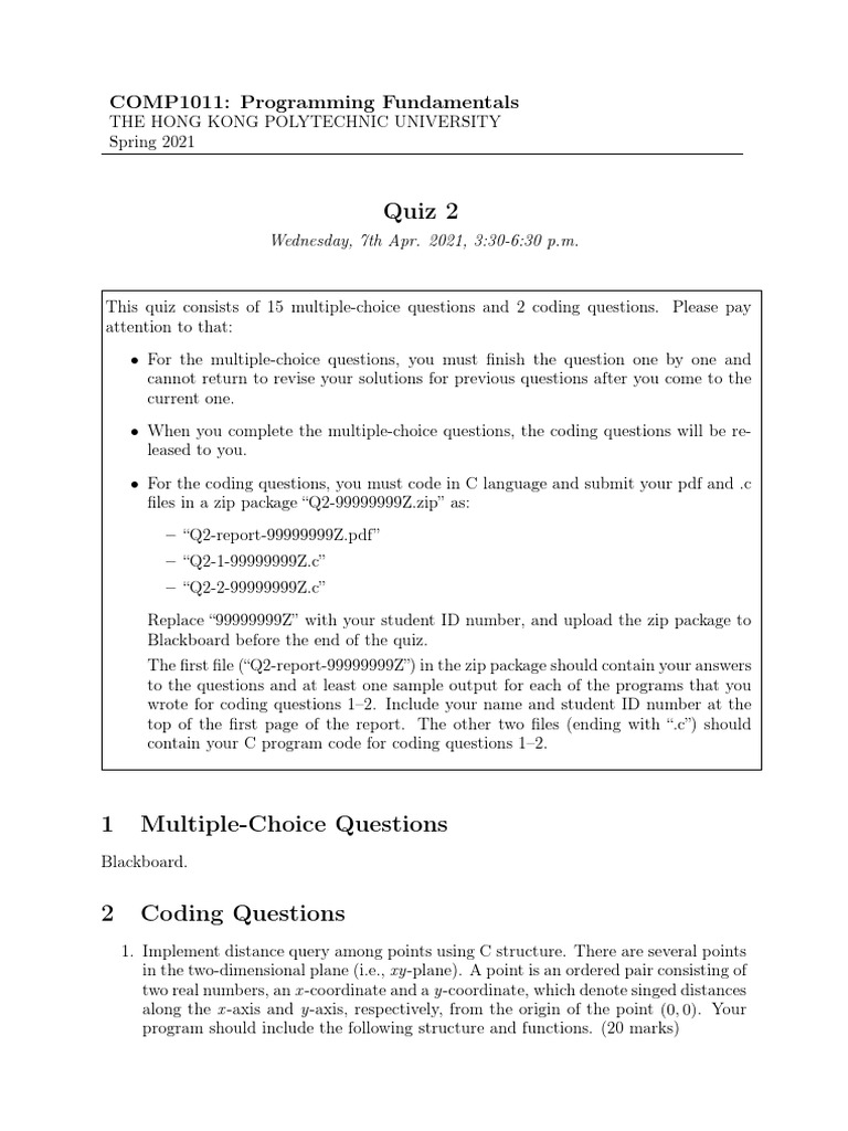 COMP1011 Programming Fundamentals Quiz 2 | PDF | Filename | Function (Mathematics)
