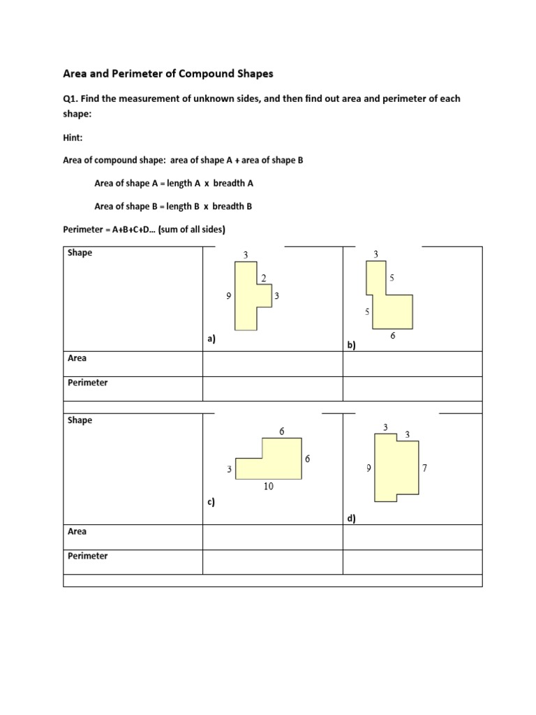 Area and Perimeter of Compound Shapes | PDF