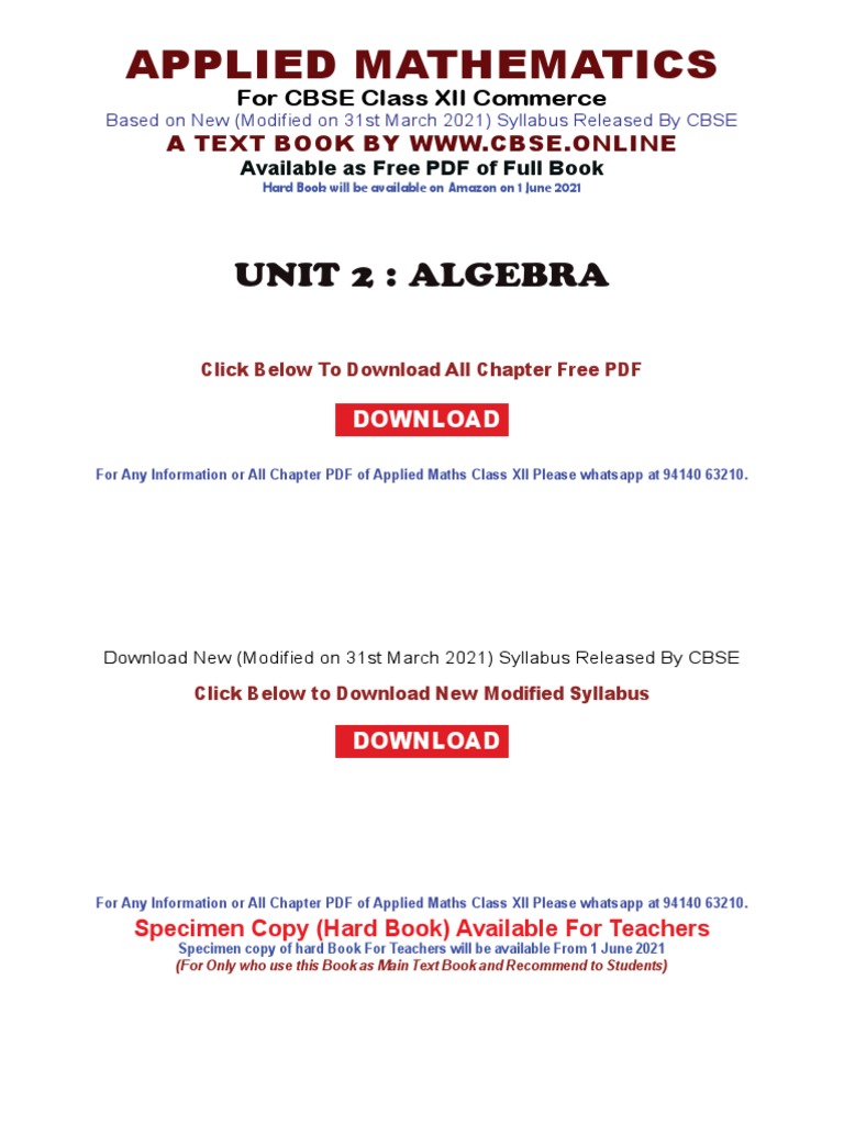 Applied Maths for CBSE Class XII Commerce Textbook | PDF | Matrix ...