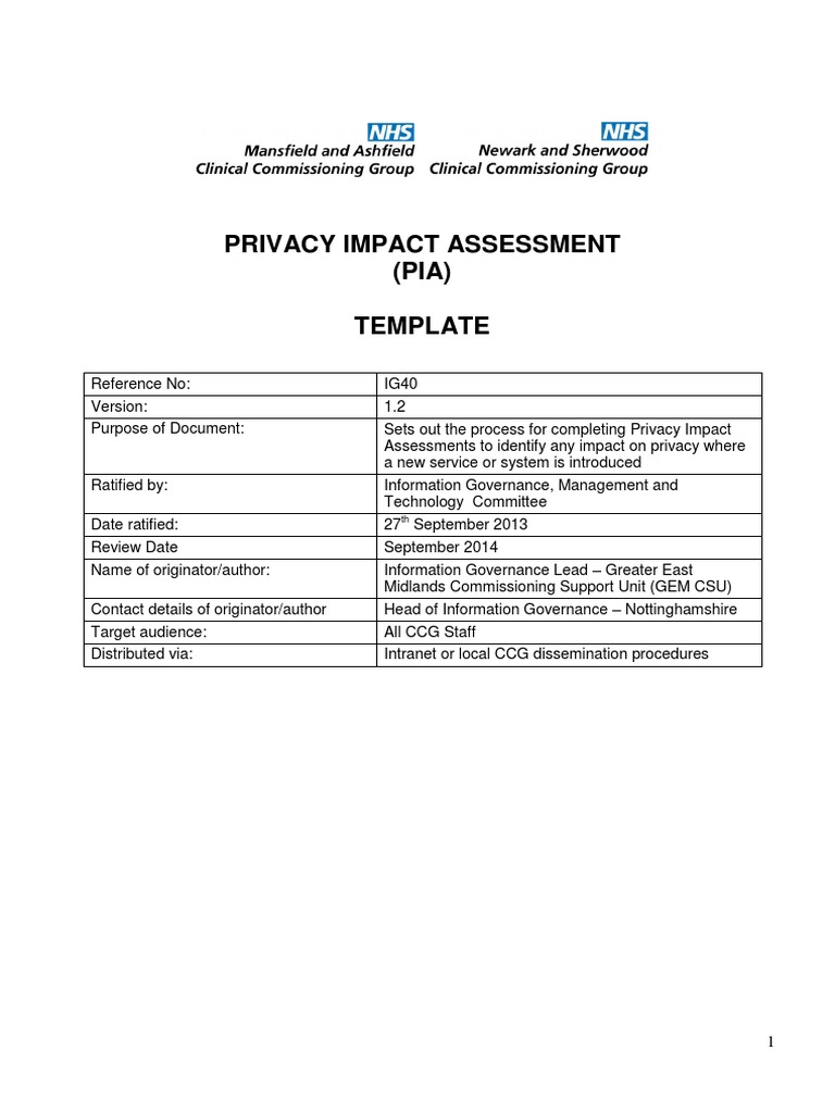 Privacy Impact Assessment (PIA) Template | PDF | Confidentiality ...