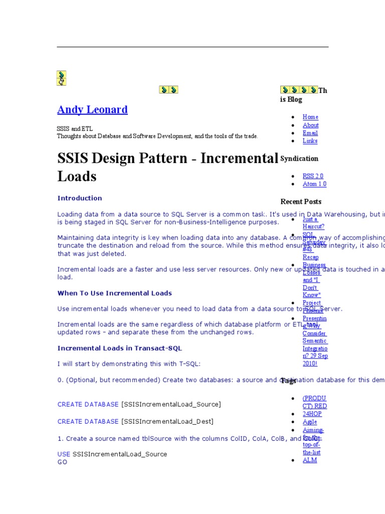 SSIS Design Pattern - Incremental Loads: Andy Leonard | PDF | Computing ...