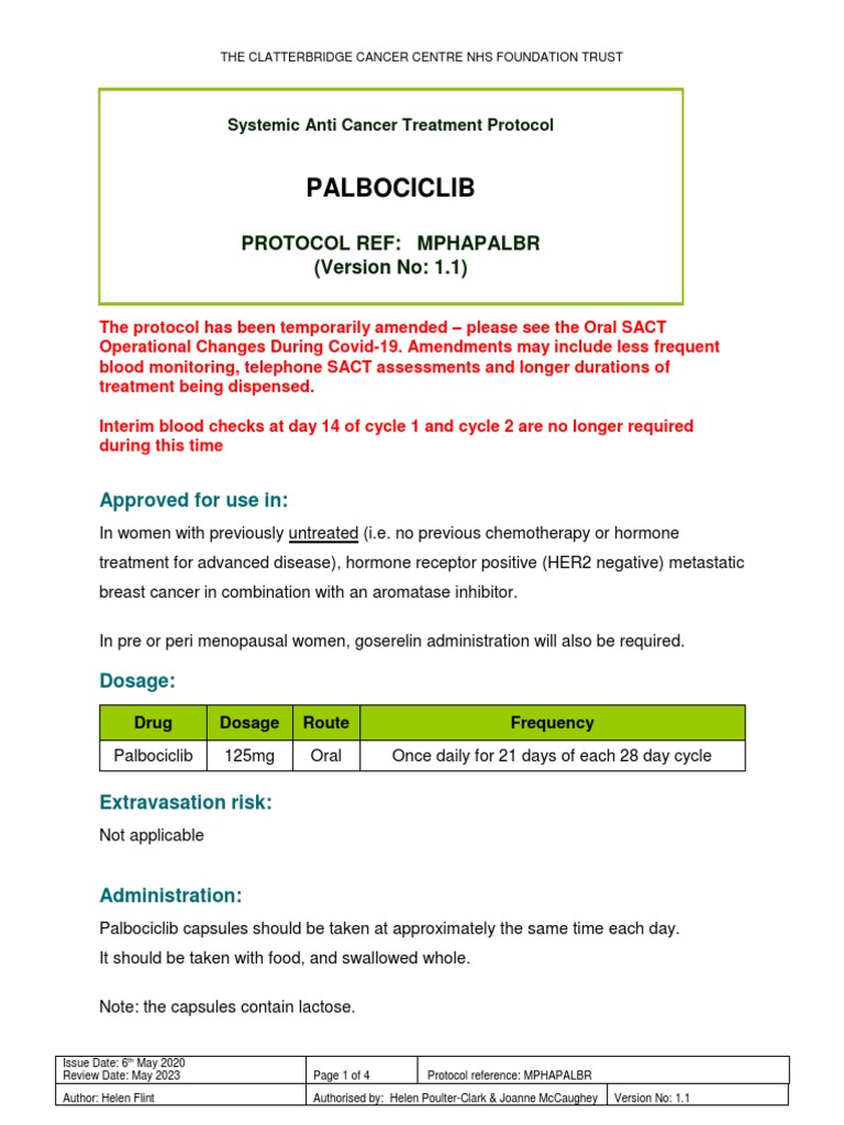 Palbociclib Protocol V1.1 | PDF | Drugs | Diseases And Disorders
