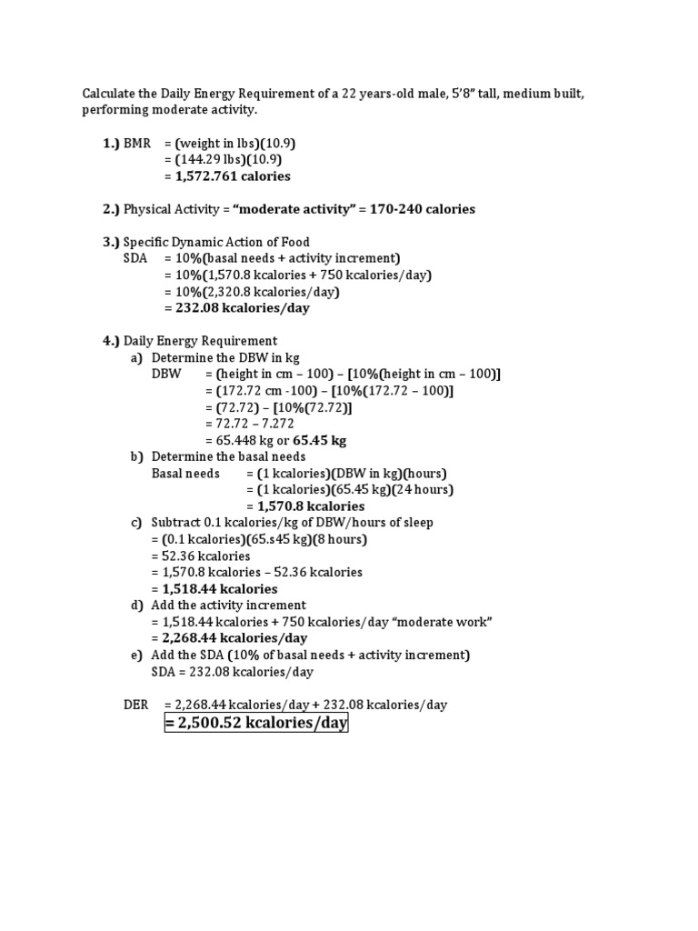 Daily Energy Requirement Calculation | PDF | Home & Garden | Science ...