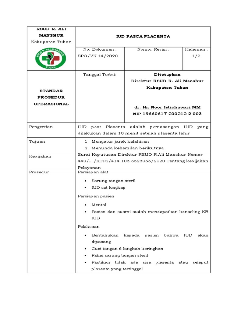 Sop - vk.20 Iud Pasca Plasenta | PDF