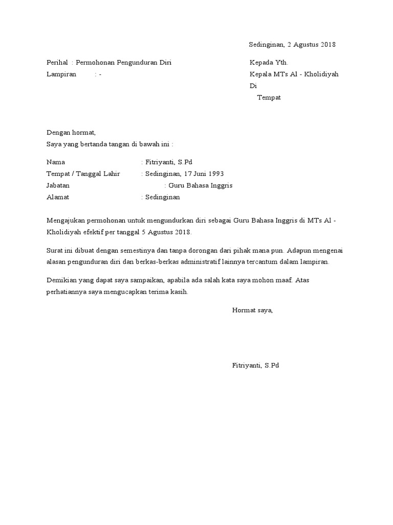 Surat Undur Diri | PDF