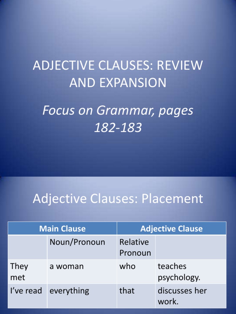 Adjective Clauses: Review and Expansion: Focus On Grammar, Pages 182 ...