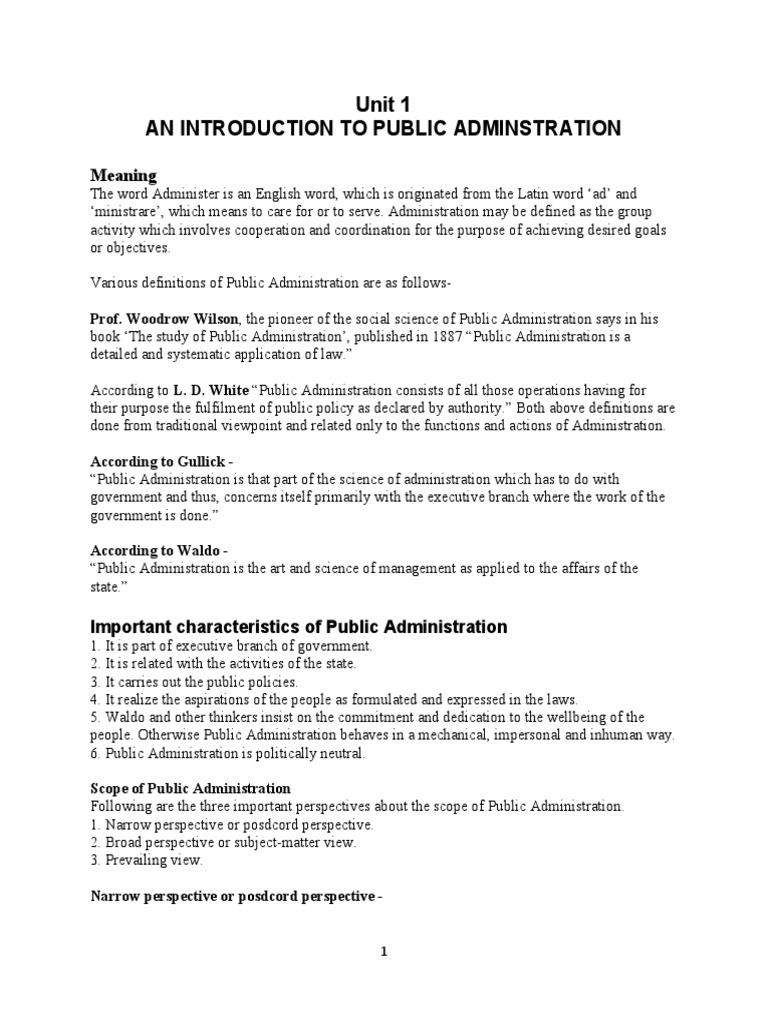 Unit 1 An Introduction To Public Adminstration: Meaning | PDF | Public ...